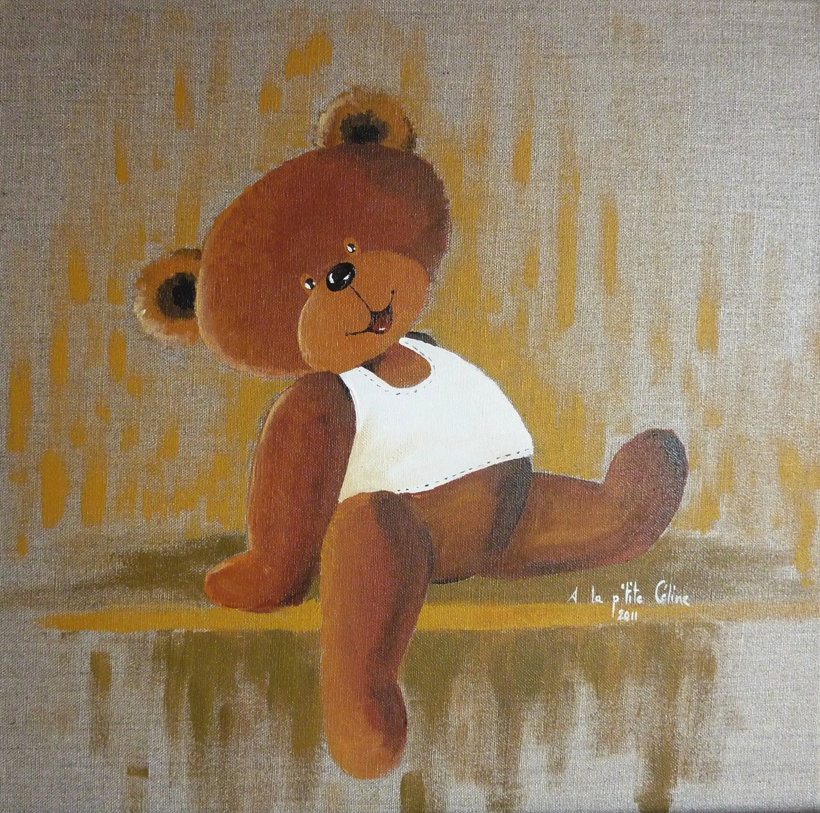 Ourson (acrylique sur toile de lin) - Le blog de Céline ALAPETITE Ourson (acrylique sur toile de lin) - Le blog de Céline ALAPETITE