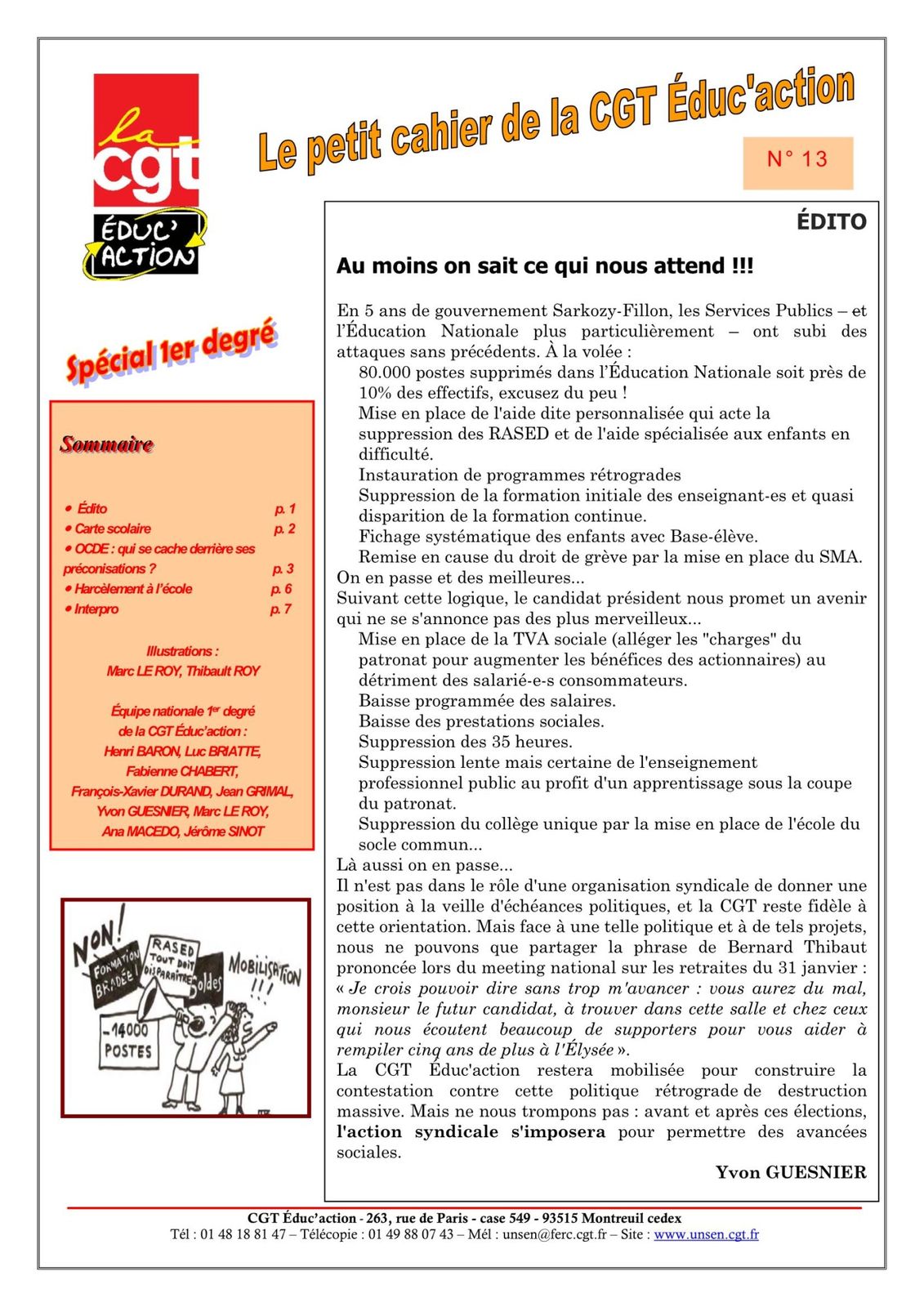 Le Petit Cahier N°13 Février 2012 - Le blog de la CGT éduc'action 50 ... Le Petit Cahier N°13 Février 2012 - Le blog de la CGT éduc'action 50 ...