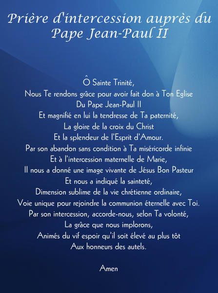 Prière d'intercession auprès du Pape Jean-Paul II