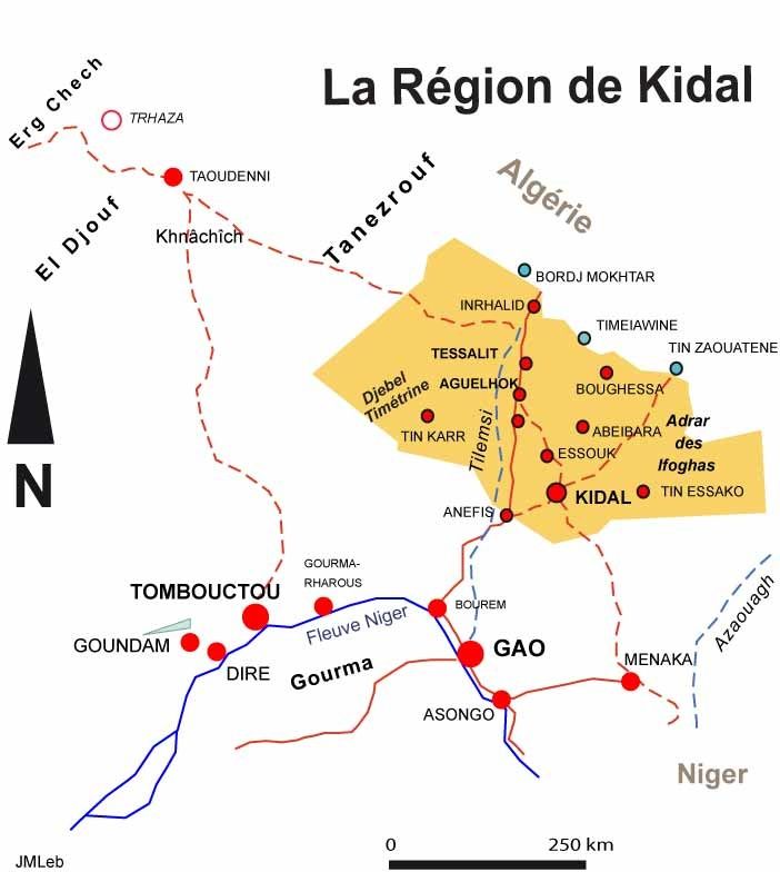 La région administrative de Kidal : carte - Paesaggio, paysages