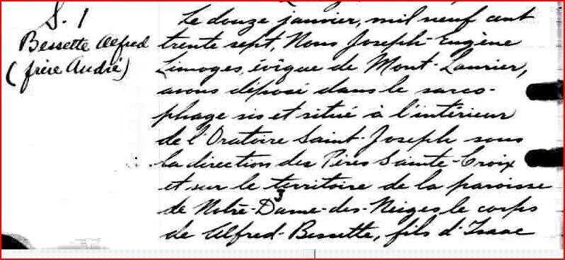 Sépulture du Frère André (Alfred Bessette) le 12 janvier 1937 à ...
