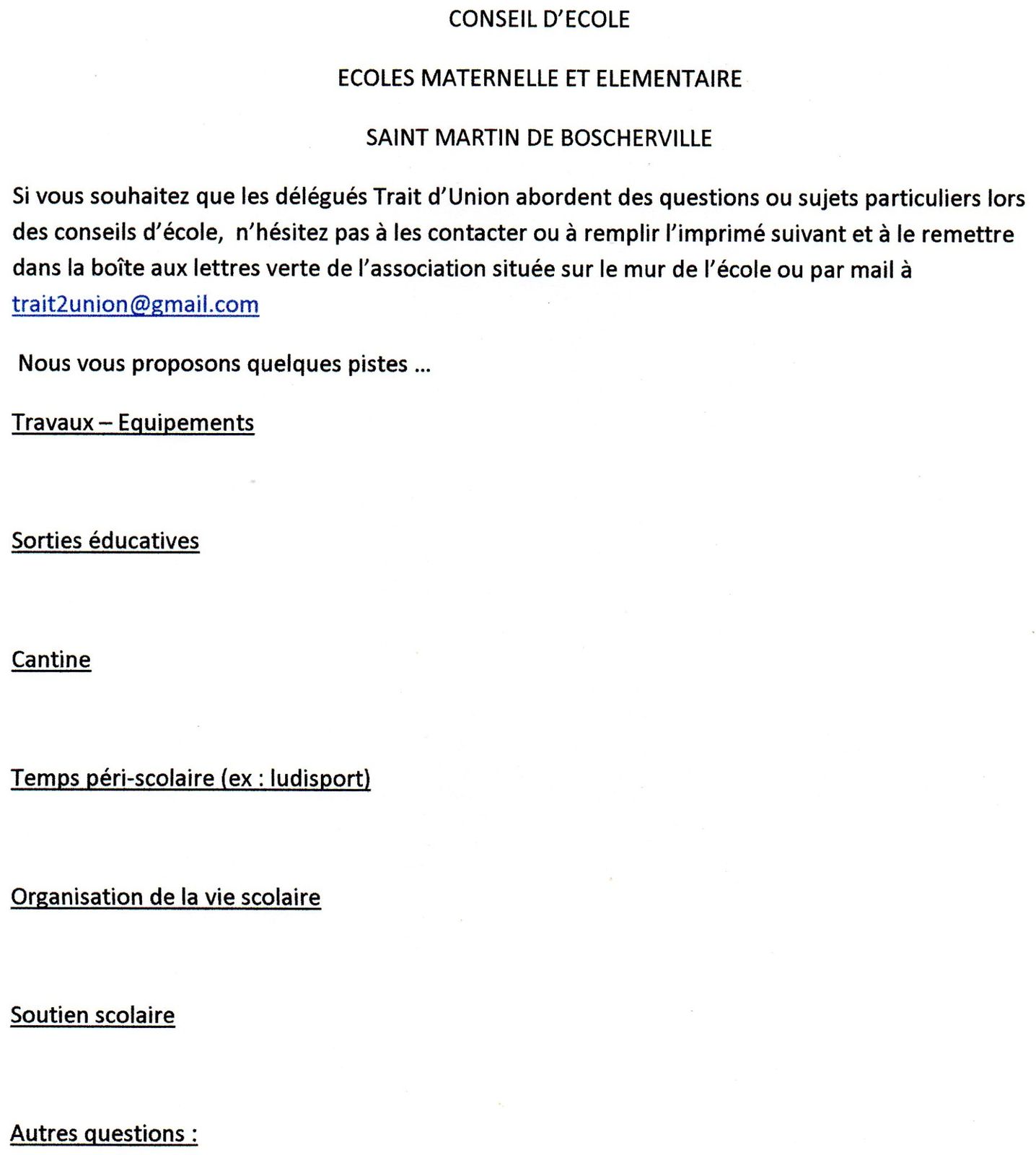 Préparation des conseils d'école - Le blog de trait2union.over-blog.com