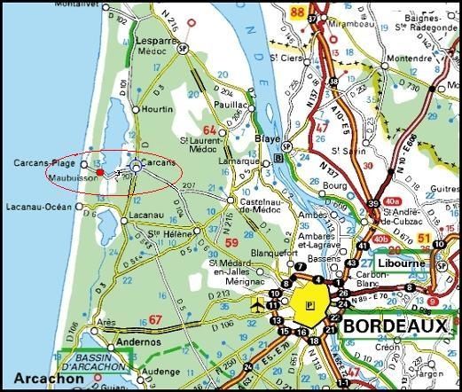 Localisation/Accès - Location saisonnière d'un chalet à Carcans Maubuisson