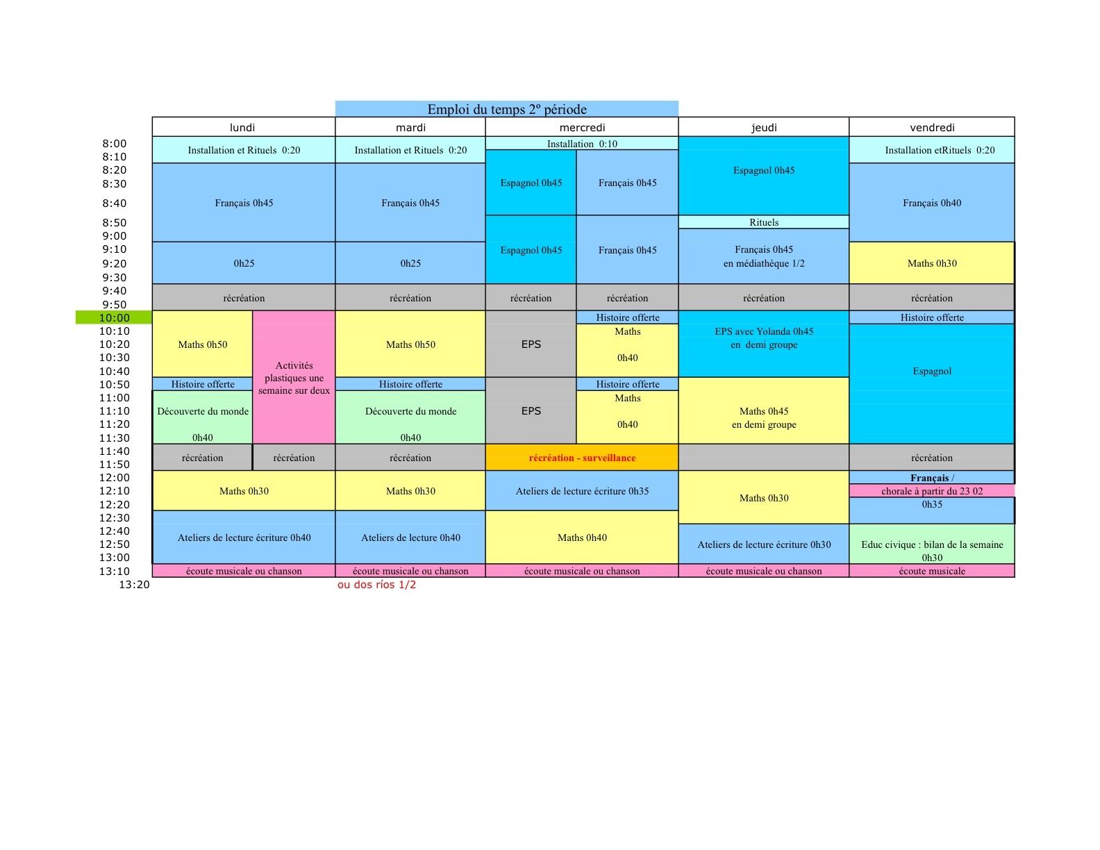 emploi du temps de la période 2 - Le blog des ce1D