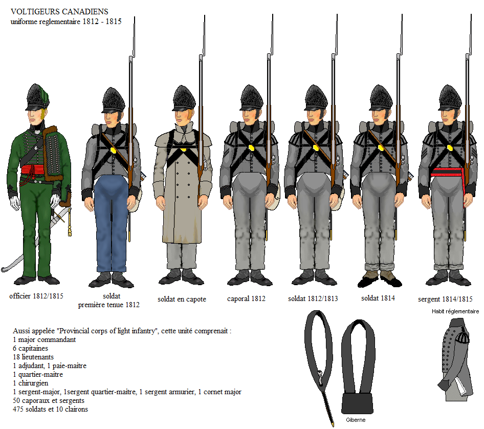 Les voltigeurs canadiens 1812 - 1815 - les uniformes de la guerre de 1812