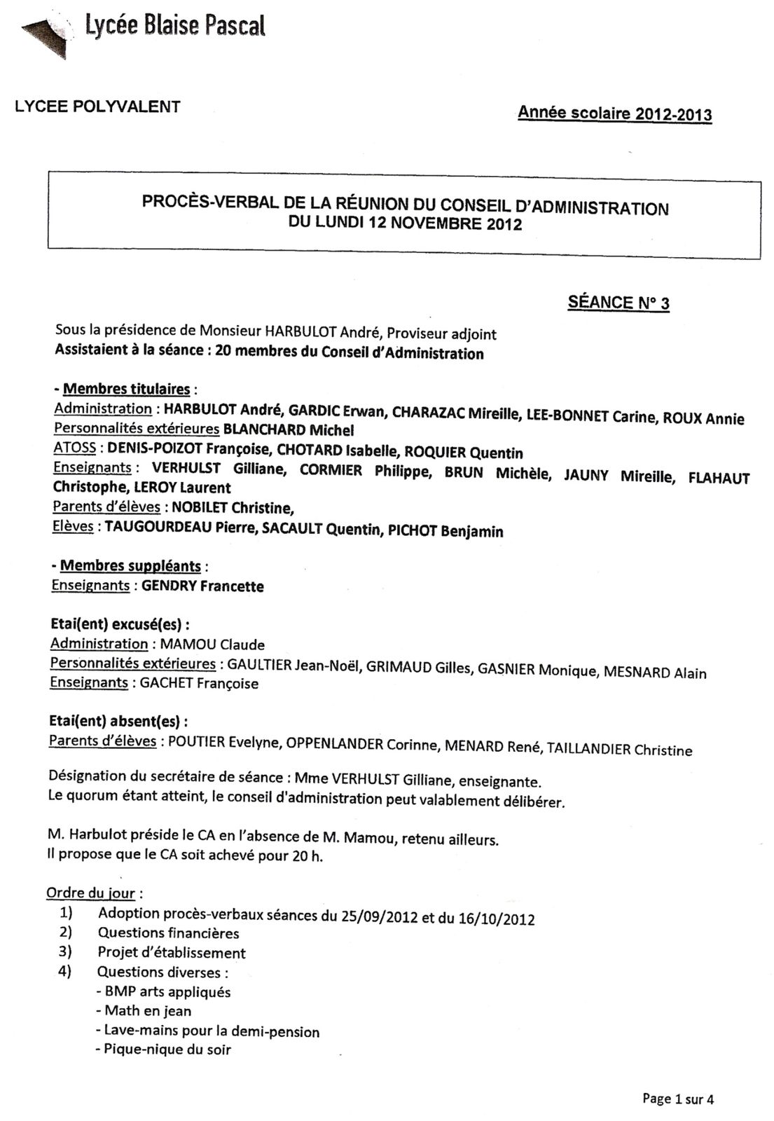 COMPTE RENDU DU CONSEIL D'ADMINISTRATION DU 12 NOVEMBRE - Le blog de blaisepascalsegre